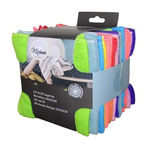 LOT DE 20 LINGETTES MICROFIBRE 30X30CM - Ets Tassinon SPRL